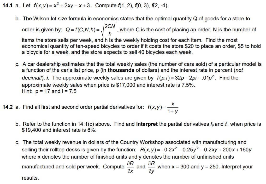Solved 14.1 a. Let f(x,y) = x2 + 2xy – X+3. Compute f(1, 2), | Chegg.com