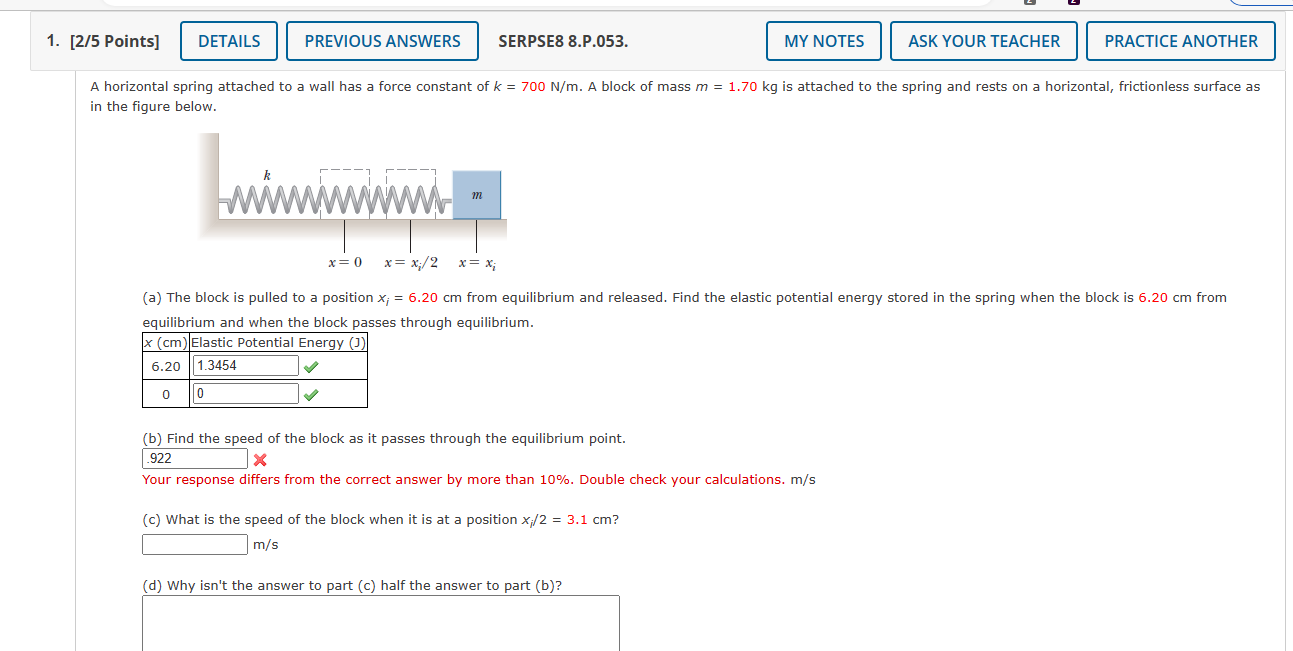 Solved horizontal spring attached to a wall has a force | Chegg.com