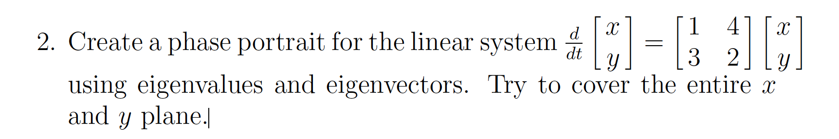 Solved 2. Create a phase portrait for the linear | Chegg.com