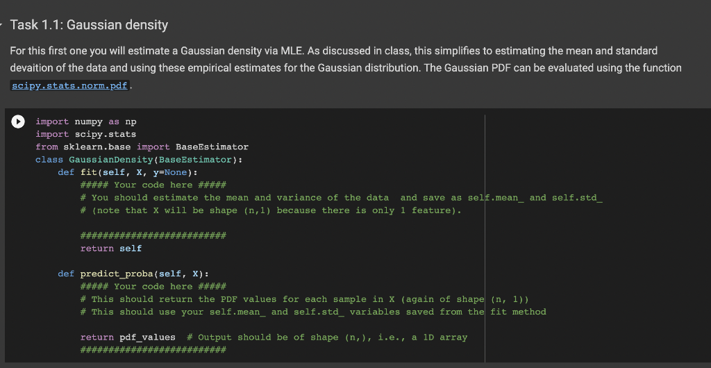 Task 1.1: Gaussian density For this first one you | Chegg.com