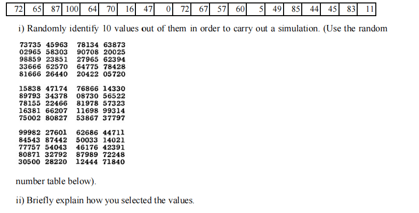 i) Randomly identify 10 values out of them in order | Chegg.com