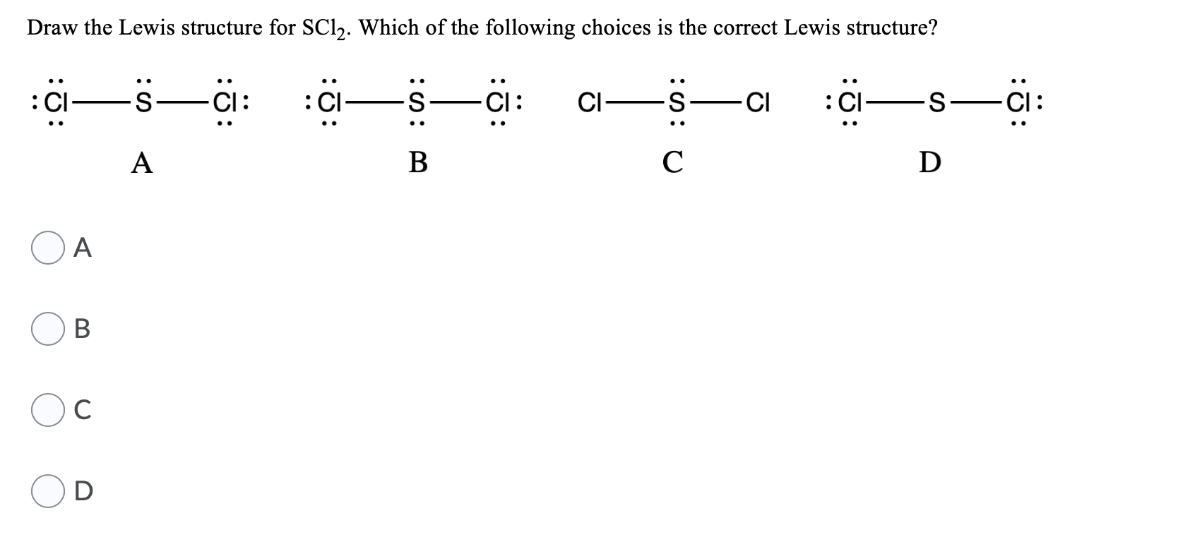 Solved Draw the Lewis structure for SC12. Which of the | Chegg.com