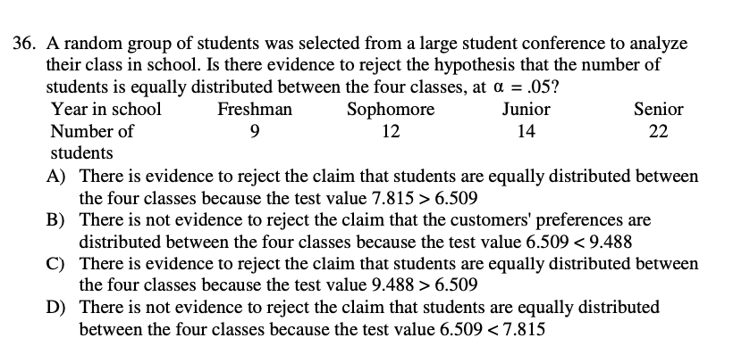 Solved 36. A random group of students was selected from a | Chegg.com