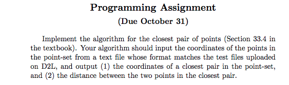 Solved Programming Assig (Due October 31) Implement the | Chegg.com