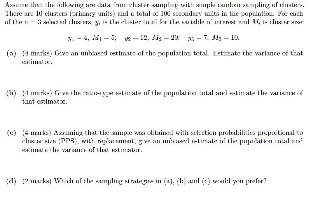 Solved Assume that the following are data from cluster | Chegg.com