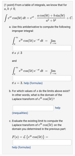 Solved (1 point) From a table of integrals, we know that for | Chegg.com