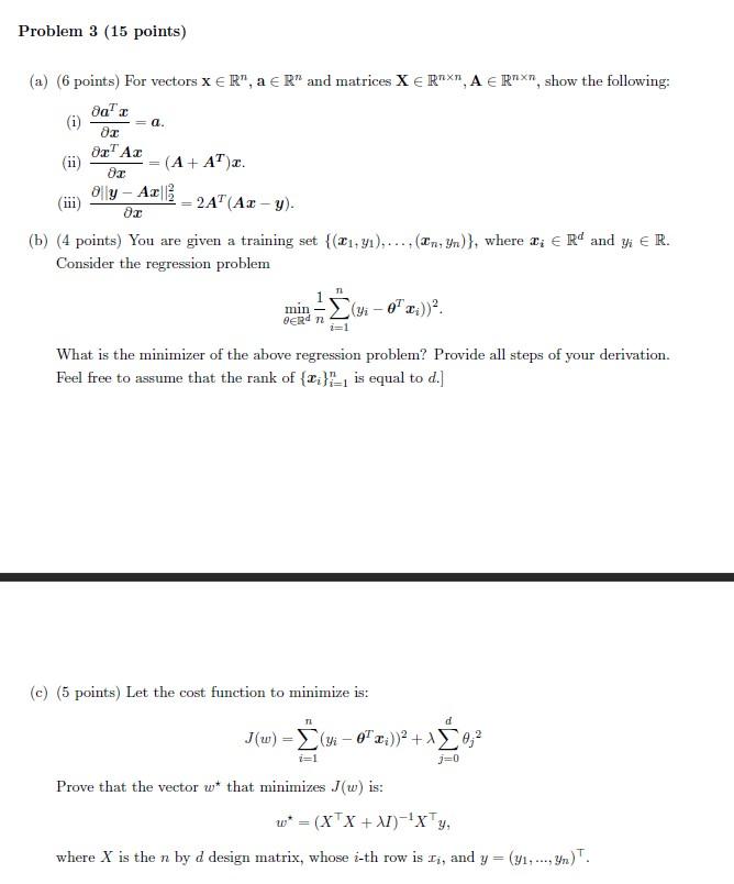 (a) (6 points) For vectors X∈Rn, a∈Rn and matrices | Chegg.com