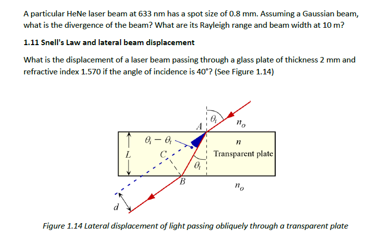 A particular HeNe laser beam at 633 nm has a spot | Chegg.com