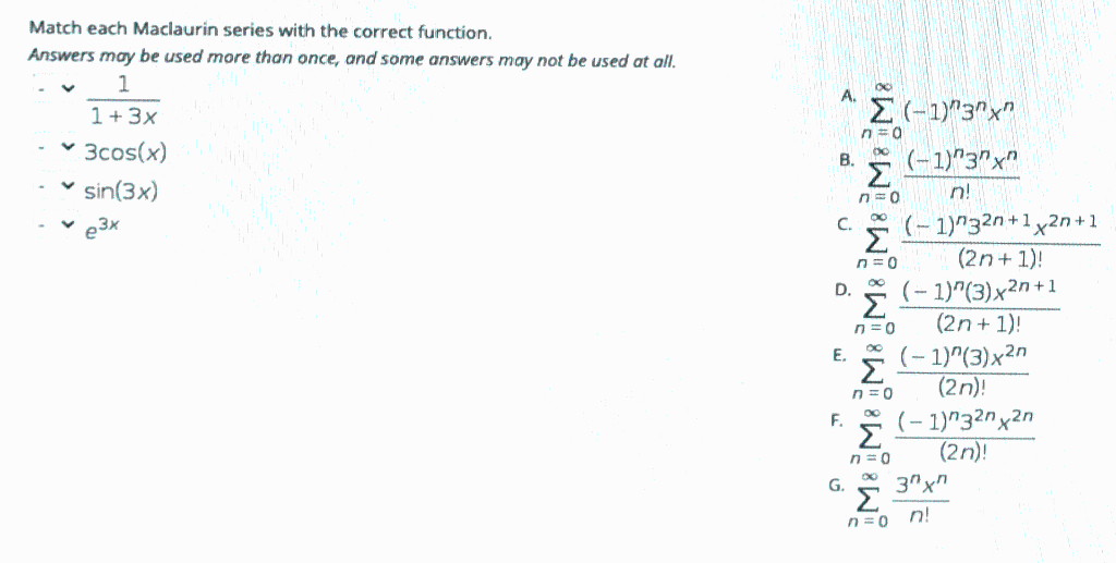 Solved 00 A. Match each Maclaurin series with the correct | Chegg.com