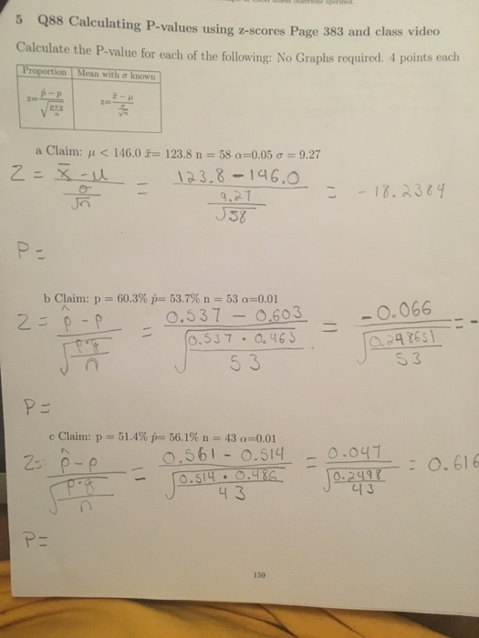 Solved 5 Q88 Calculating P-values using z-scores Page 383 | Chegg.com