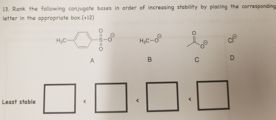 Solved 13. Rank the following conjugate bases in order of | Chegg.com