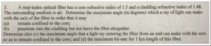 Solved 3. A step-index optical fiber has a core refractive | Chegg.com