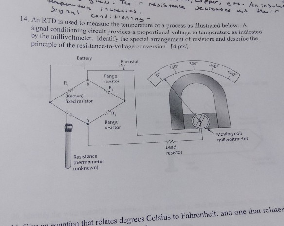 Solved 14. An RTD is used to measure the temperature of a | Chegg.com