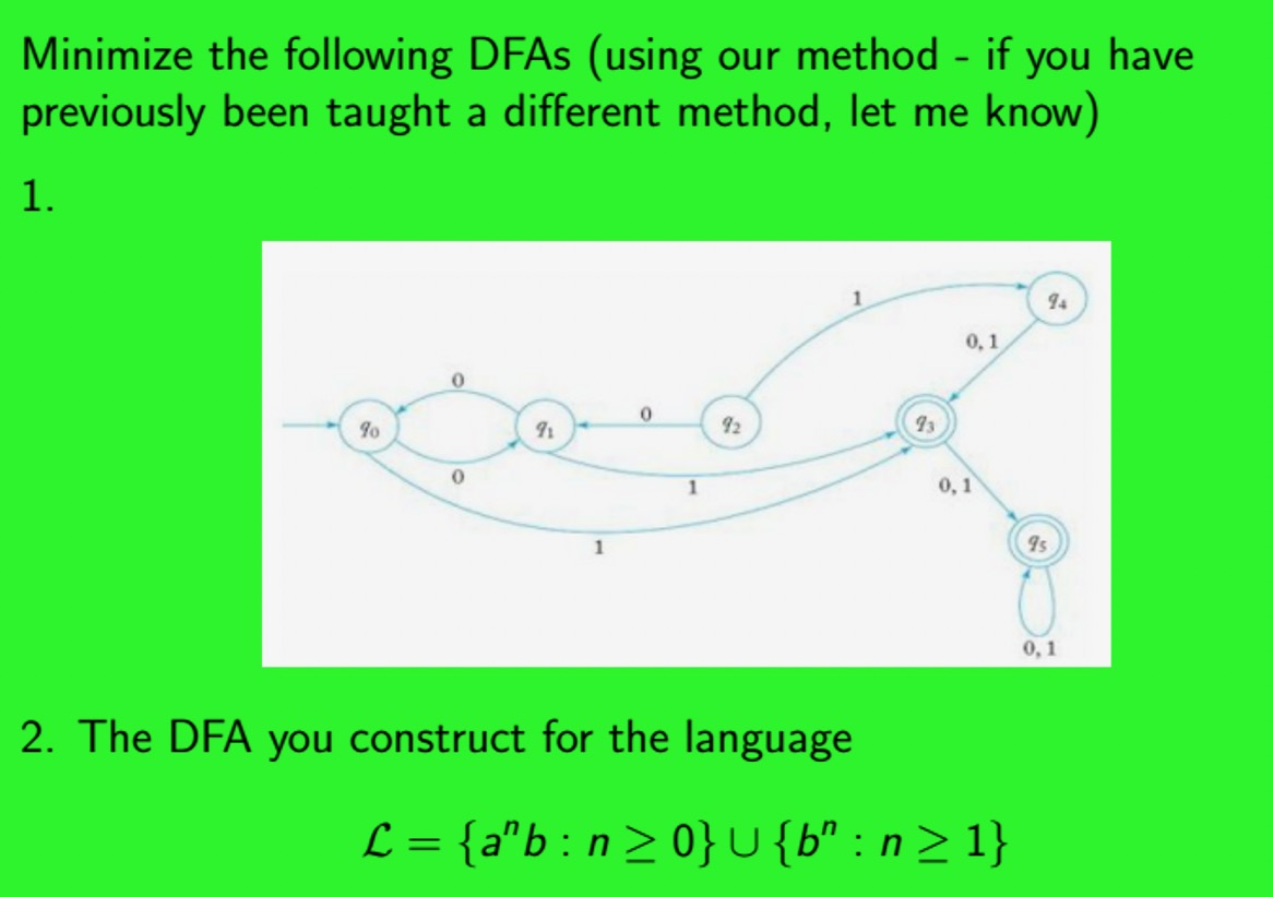 Solved Minimize The Following Dfas Using Our Method If