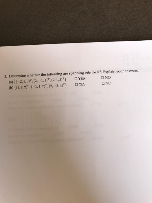 Solved Determine whether the following are spanning sets for | Chegg.com