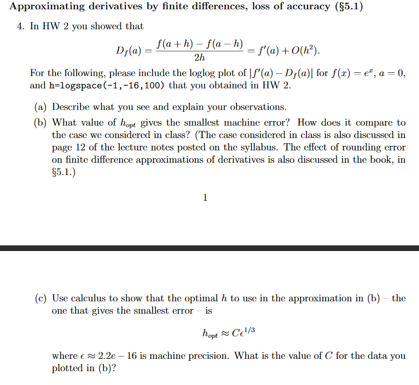 Approximating derivatives by finite differences, loss | Chegg.com