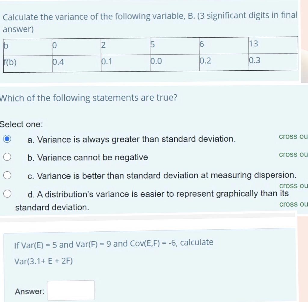 Solved Calculate the variance of the following variable, B. | Chegg.com