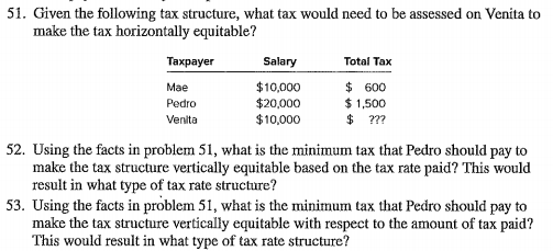 Solved 51. Given the following tax structure, what tax would | Chegg.com