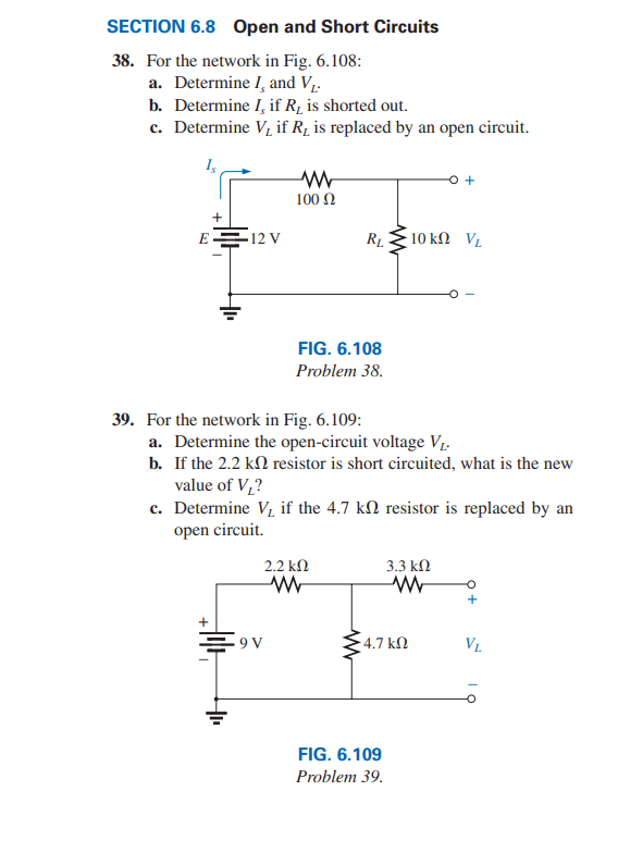 Solved SECTION 6.8 Open and Short Circuits 38. For the | Chegg.com