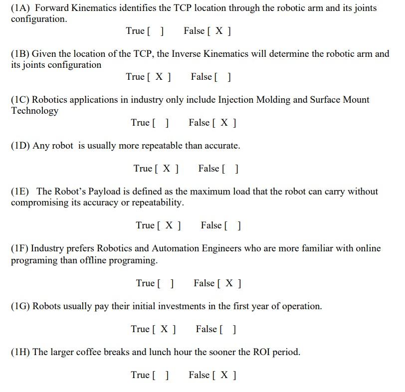 Solved (1A) Forward Kinematics identifies the TCP location | Chegg.com