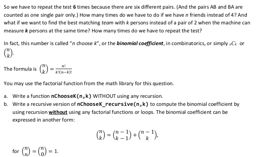 Solved Question 2 Combinatorics N Choose K We Have 4 Very