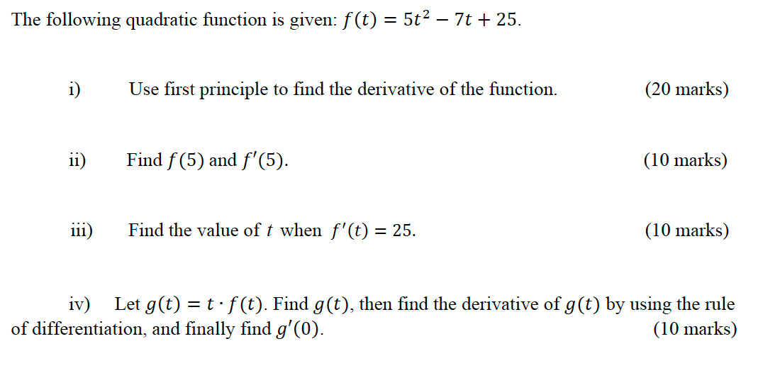 Solved The following quadratic function is given: | Chegg.com