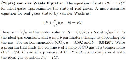 Van Der Waals Equation Of State In Python – HARO