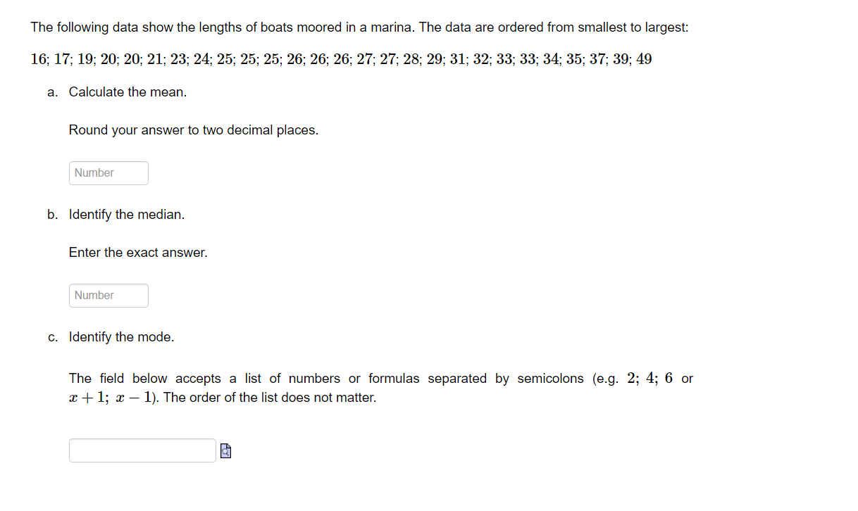 Solved The following data show the lengths of boats moored | Chegg.com
