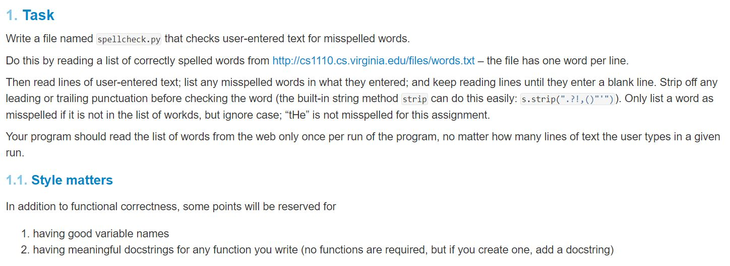 Solved 1. Task Write a file named spellcheck.py that checks | Chegg.com