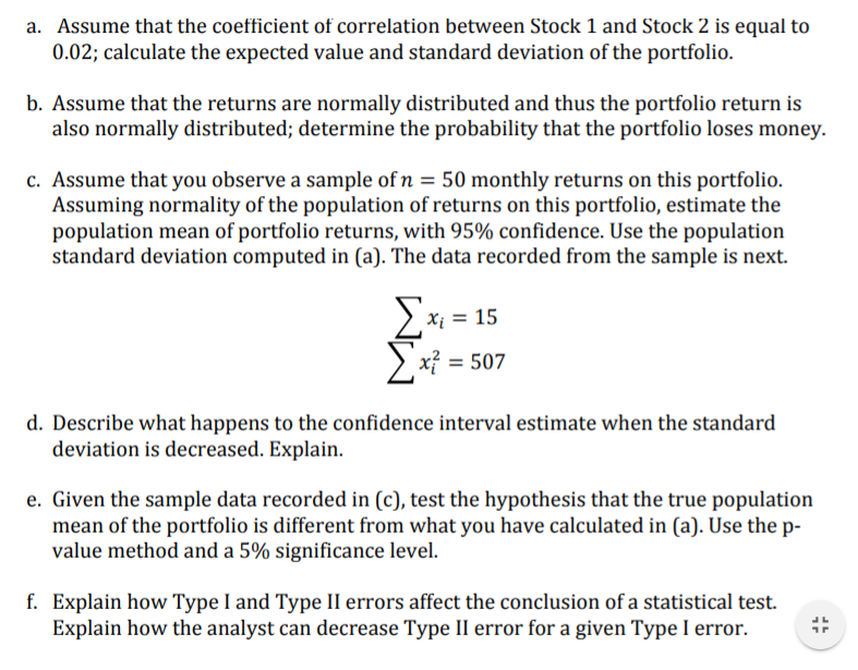 Solved 2. A portfolio is composed of two stocks. The | Chegg.com