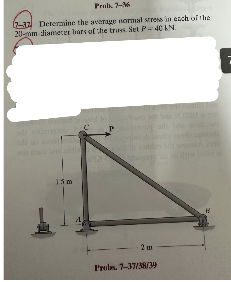 Solved 7-37. Determine the average normal stress in each of | Chegg.com