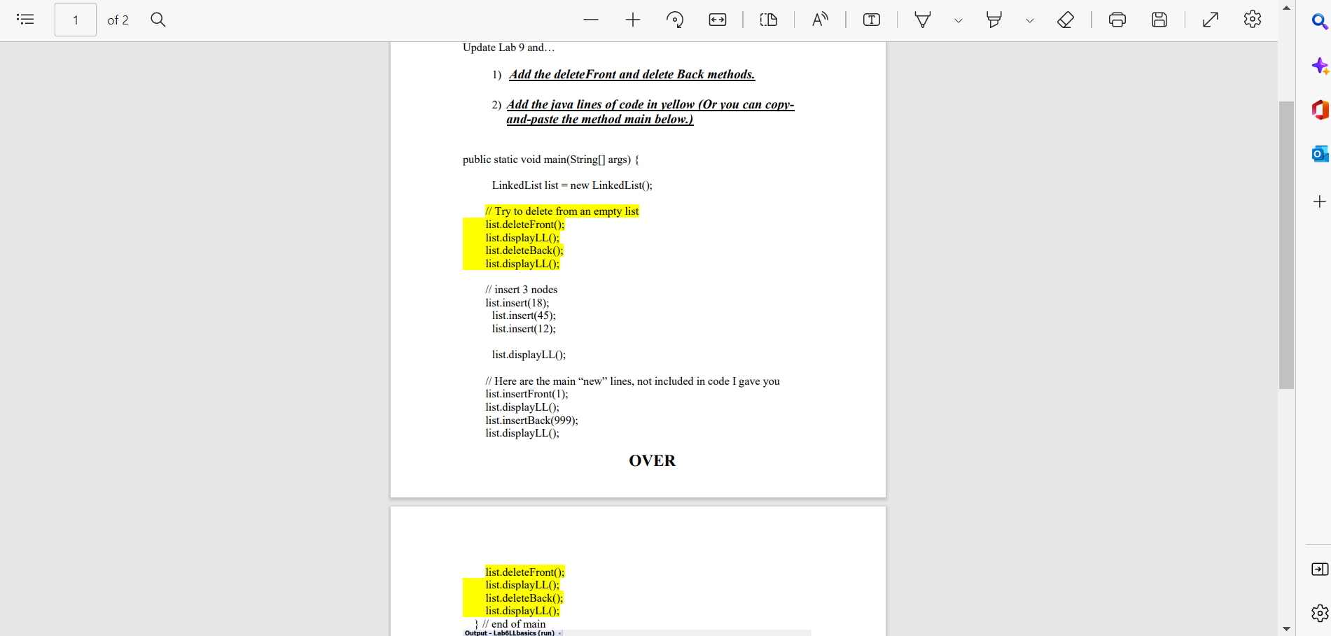 Solved 1) Add the deleteFront and delete Back methods. 2) | Chegg.com