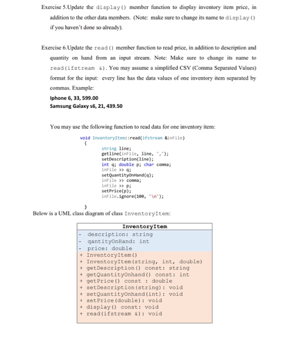 Solved Exercise 5-Update the displayo member function to | Chegg.com
