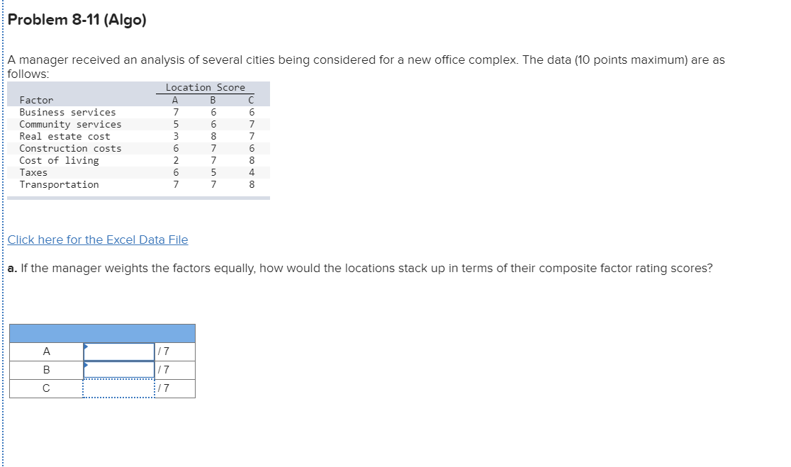 Solved Problem 8-11 (Algo) A manager received an analysis of | Chegg.com