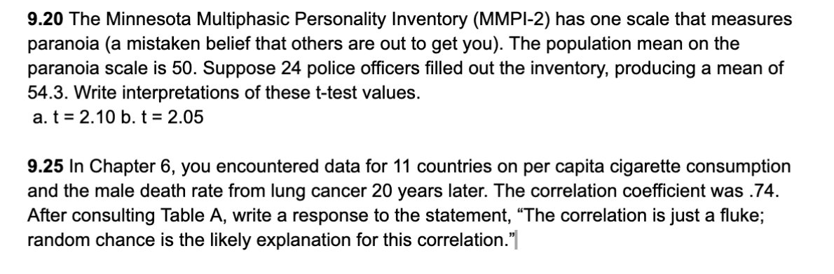 Solved 9.20 The Minnesota Multiphasic Personality Inventory | Chegg.com