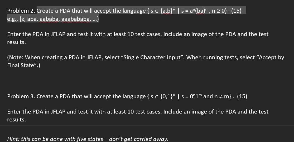 Solved Problem 2. Create a PDA that will accept the language | Chegg.com