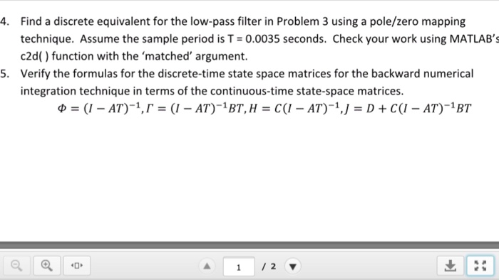 Solved 4. Find a discrete equivalent for the low-pass filter | Chegg.com