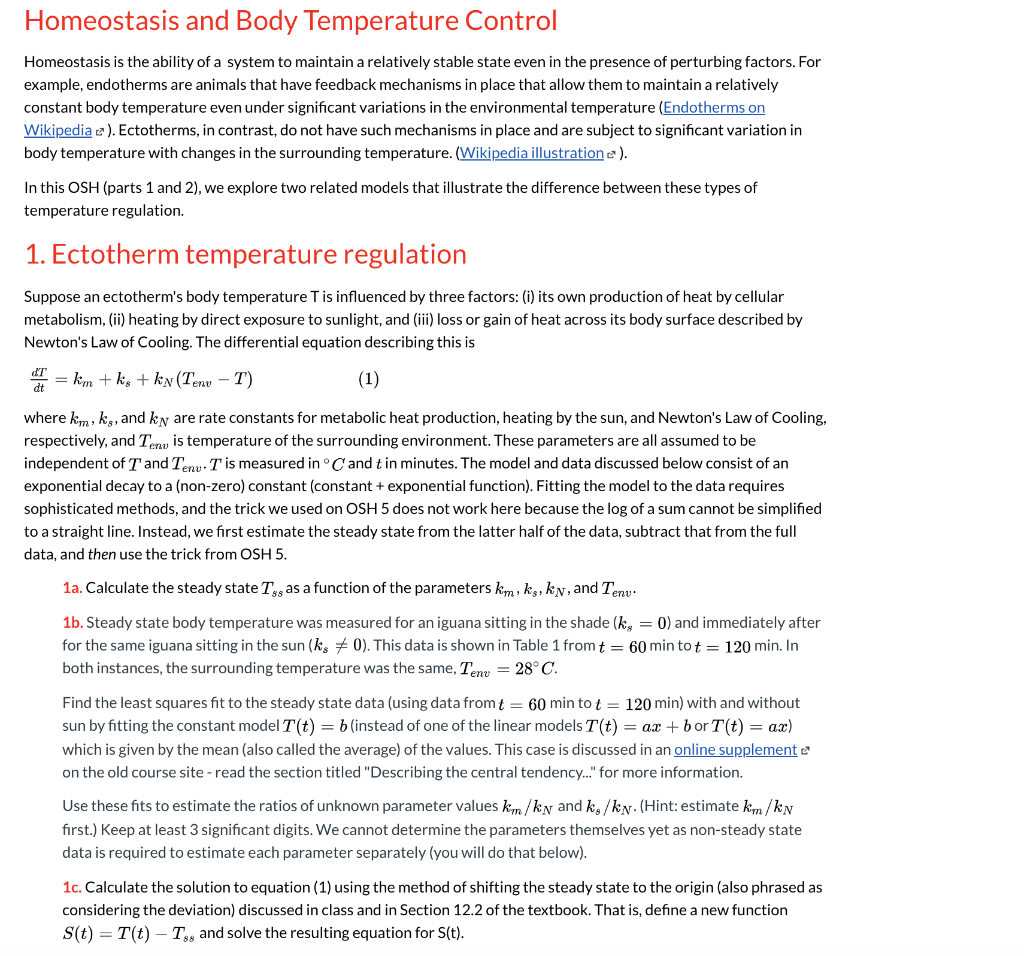 Homeostasis and Body Temperature Control Homeostasis | Chegg.com