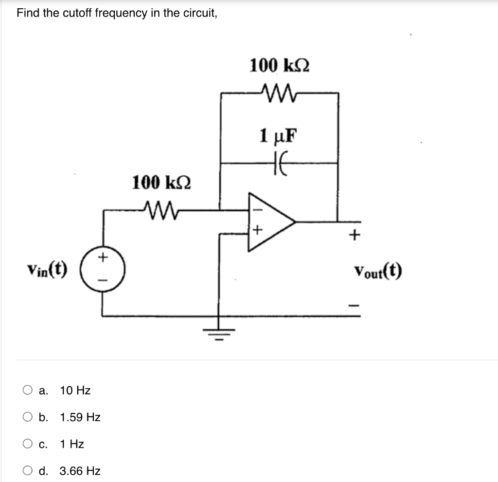 Solved Find the cutoff frequency in the circuit, a. 10 Hz b. | Chegg.com
