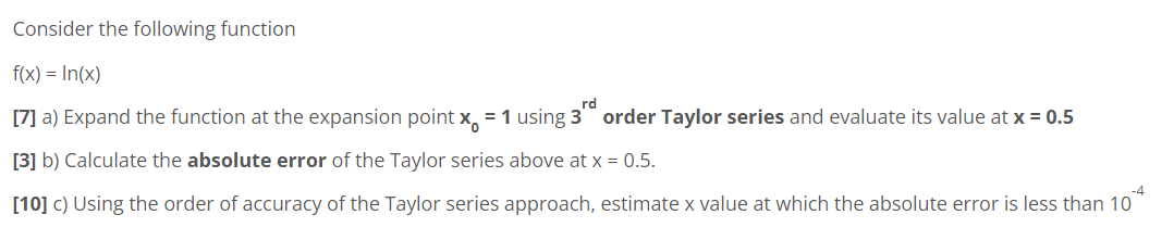 Consider the following function f(x)=ln(x) [7] a) | Chegg.com