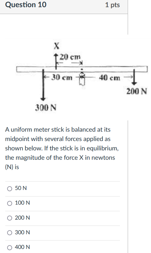 Solved Question 10 1 Pts Х 20 Cm 30 Cm 40 Cm 200n 300 N A 