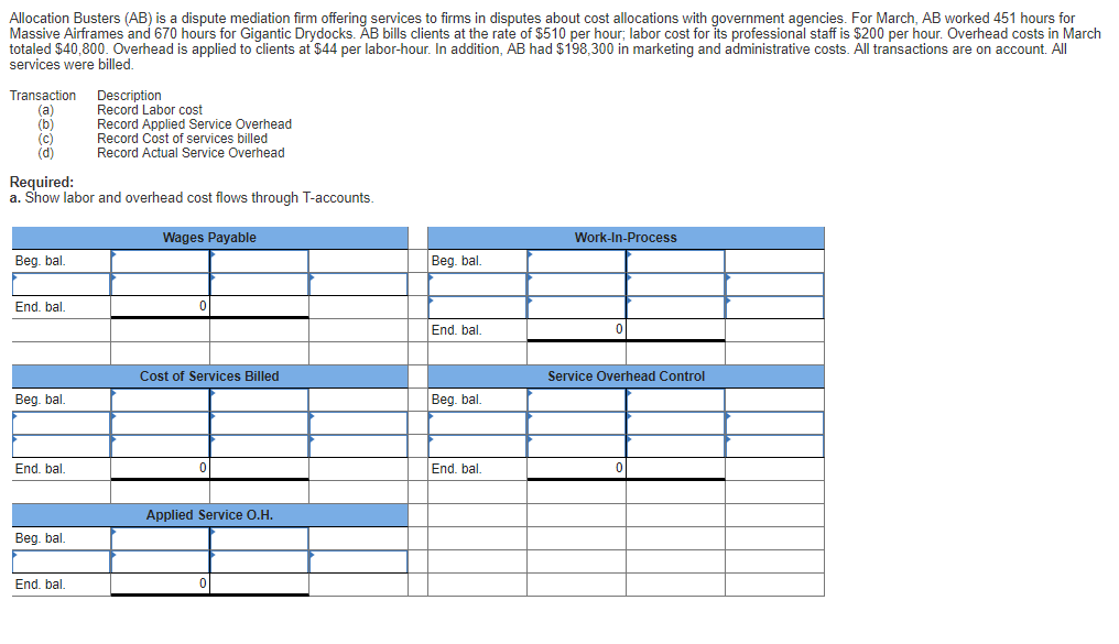 Solved Allocation Busters (AB) is a dispute mediation firm | Chegg.com