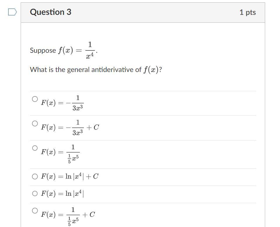Solved Suppose f(x)=x41. What is the general antiderivative | Chegg.com