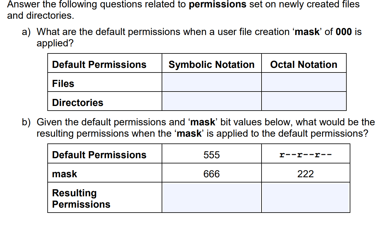 Answer the following questions related to permissions | Chegg.com