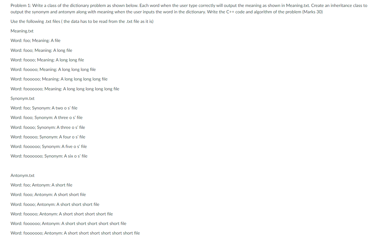 Solved Problem 1: Write a class of the dictionary problem as | Chegg.com