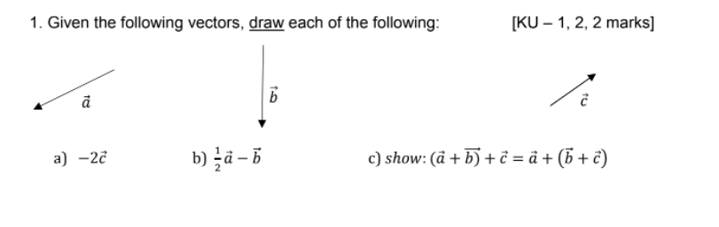 Solved 1. Given the following vectors, draw each of the | Chegg.com