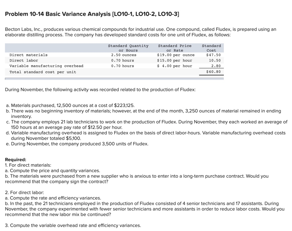 Solved Problem 10-14 Basic Variance Analysis (LO10-1, | Chegg.com