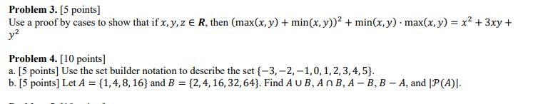 Solved Use a proof by cases to show that if x,y,z∈R, then | Chegg.com