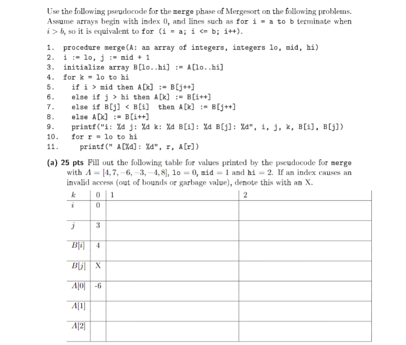Solved Use The Following Pseudocode For The Merge Phase Of