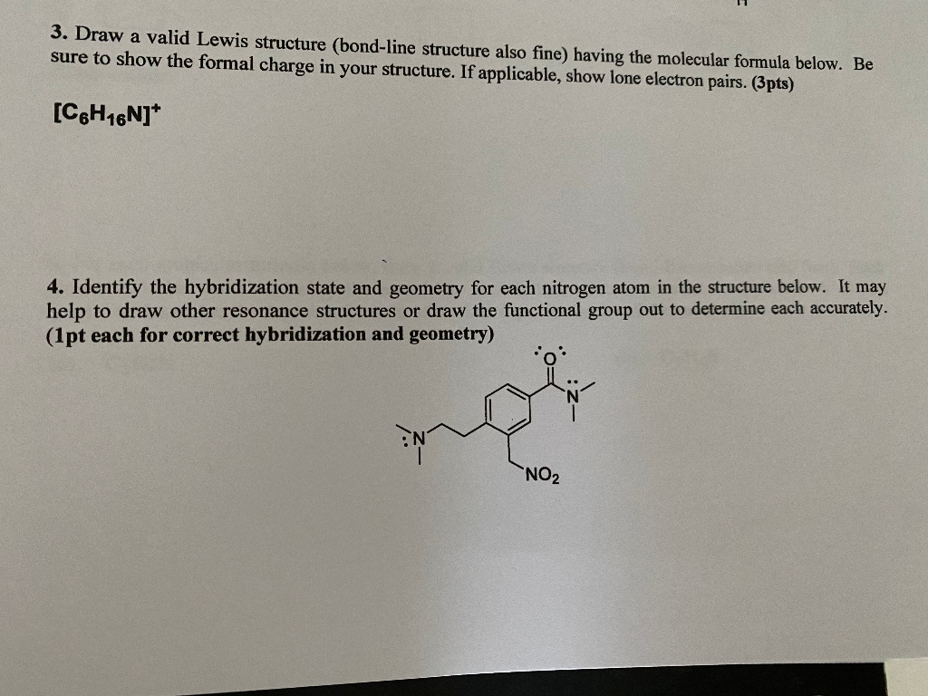 Solved 3. Draw a valid Lewis structure (bond-line structure | Chegg.com